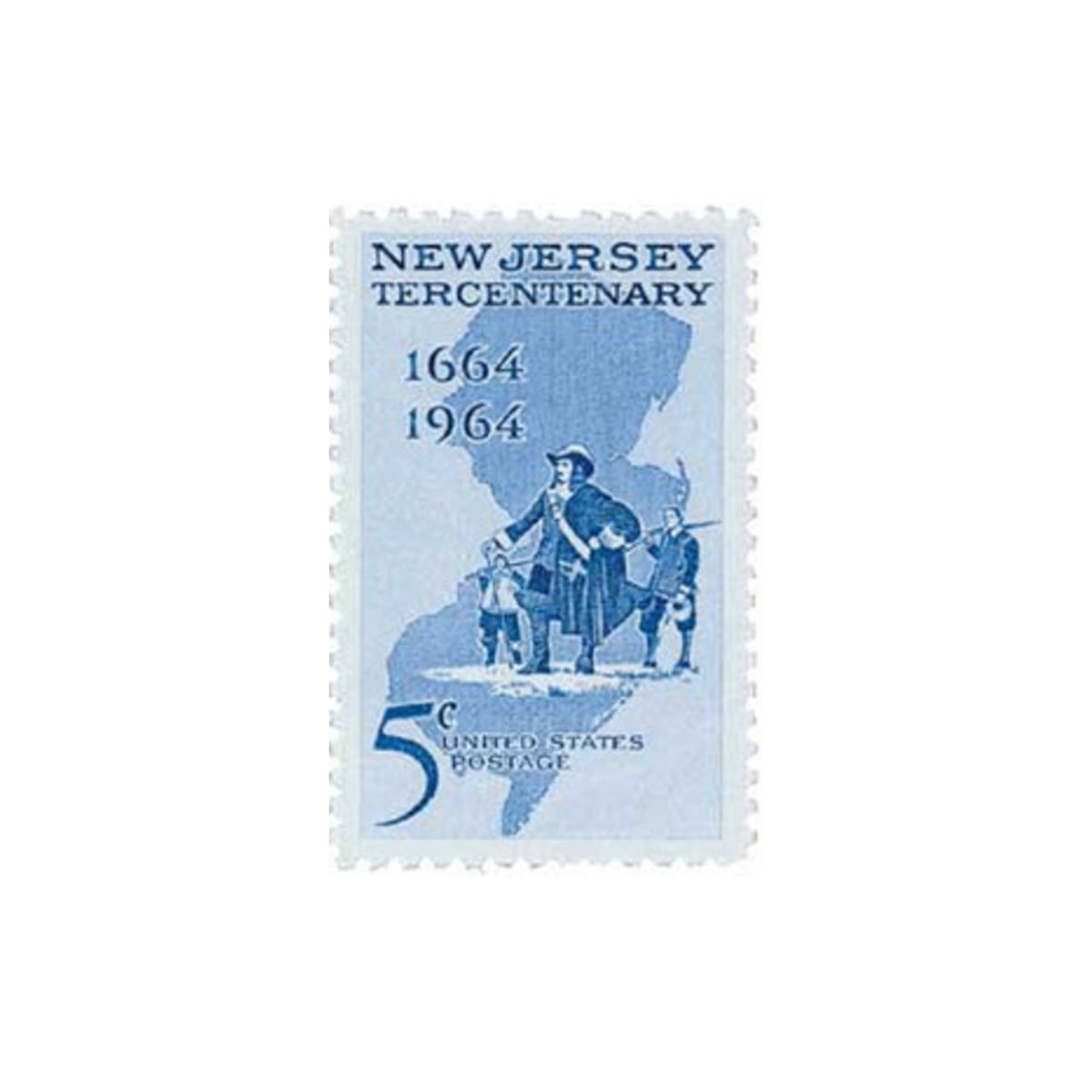 10 New Jersey Postage Stamps // UNUSED // 5 Cents // Tercentenary // B ...