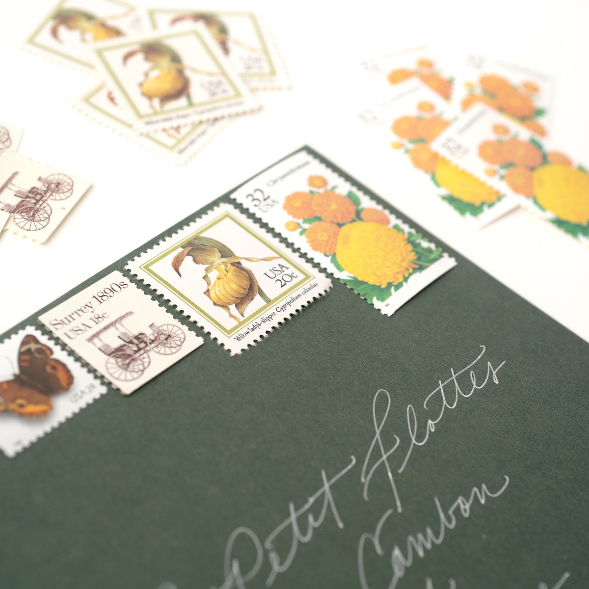 Yellow and Orange Garden Vintage Postage Stamp Set // Set of 5 // 94 C ...