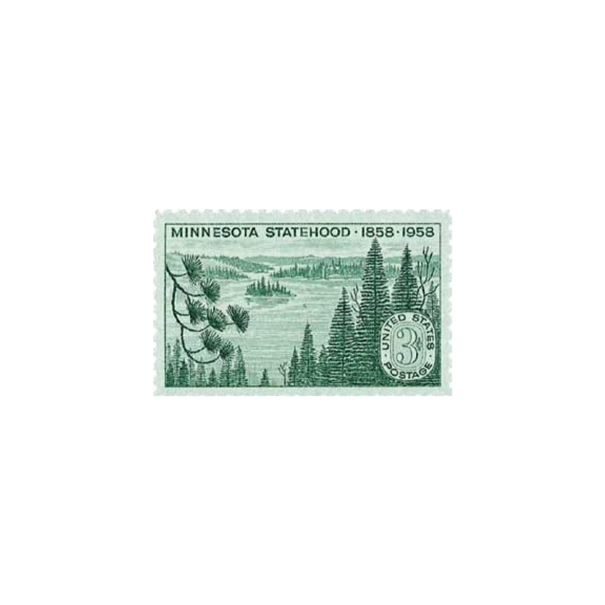 10 Minnesota Statehood Postage Stamps // UNUSED // 3 Cent // Green Mon ...
