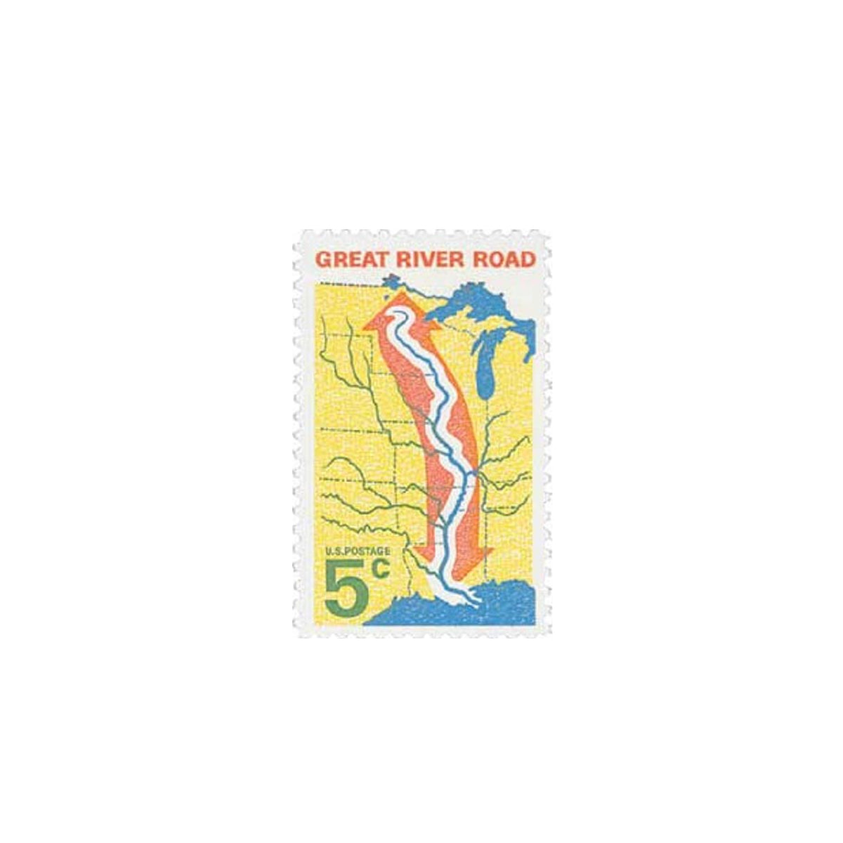 10 Great River Road Postage Stamps // UNUSED // 5 Cent // Yellow // Mi ...