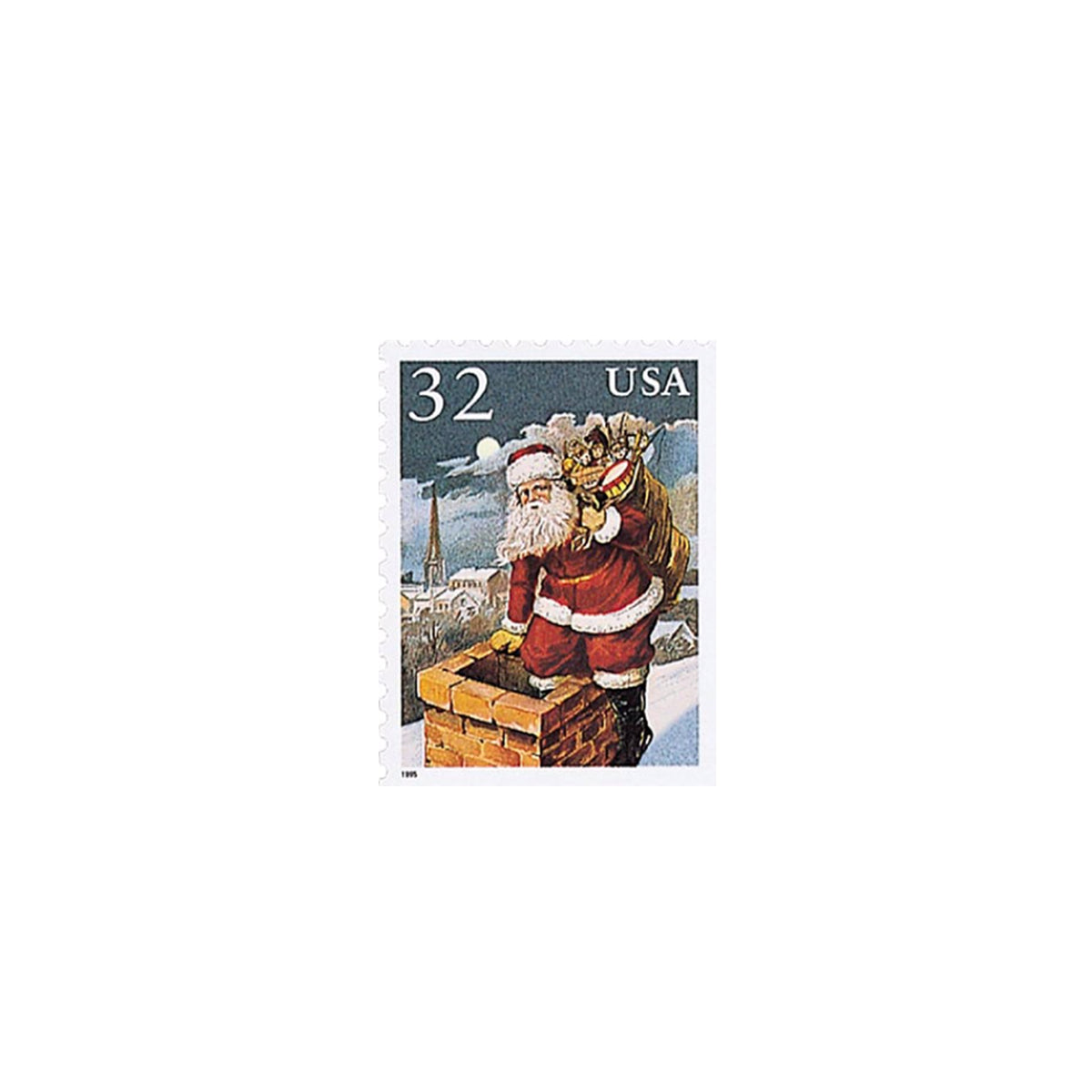 5 Santa and Chimney Postage Stamps // UNUSED // 32 Cents // Contempora ...