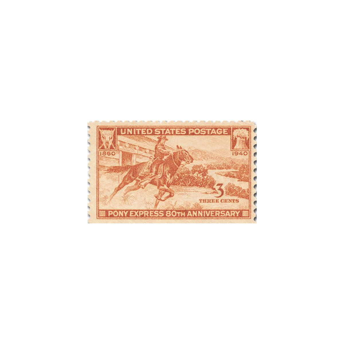 10 Pony Express Postage Stamps // UNUSED // 3 Cents // Orange // Rust ...