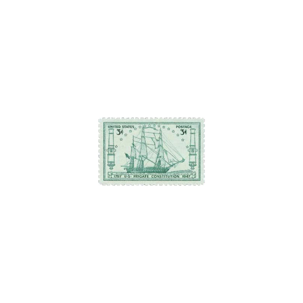 10 Frigate Constitution Postage Stamps // 3 Cent Stamp // Green Vintag ...